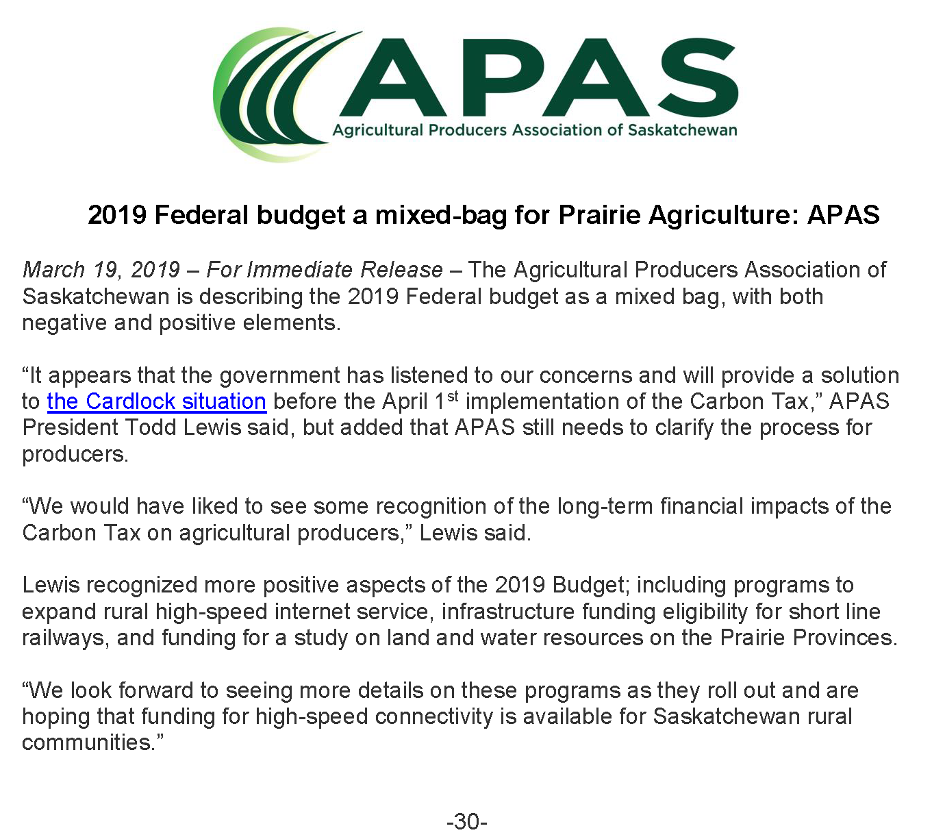 APAS - Agricultural Producers Association of Saskatchewan